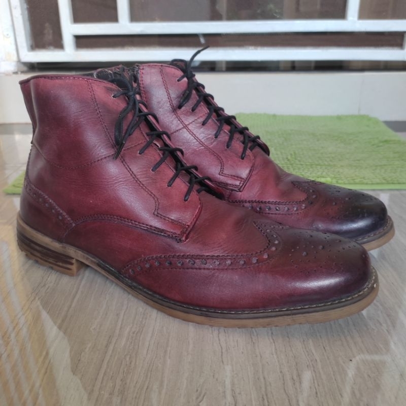 Jual Wingtip Zipper Mid Boots Burgundy Leather Authentic Original Size ...