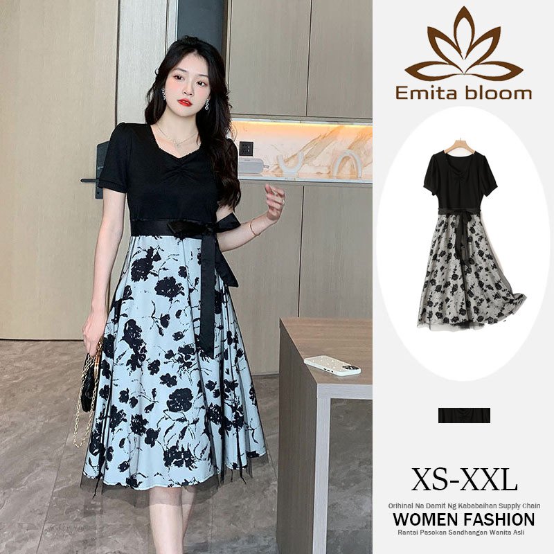 Jual EMITA BLOOM baju pantai wanita floral dress hitam panjang elegan ...