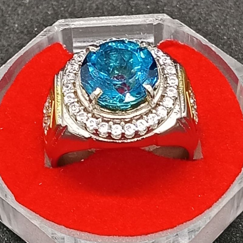 Jual natural blue topaz london+ memo ring 7 alpaka micro | Shopee Indonesia