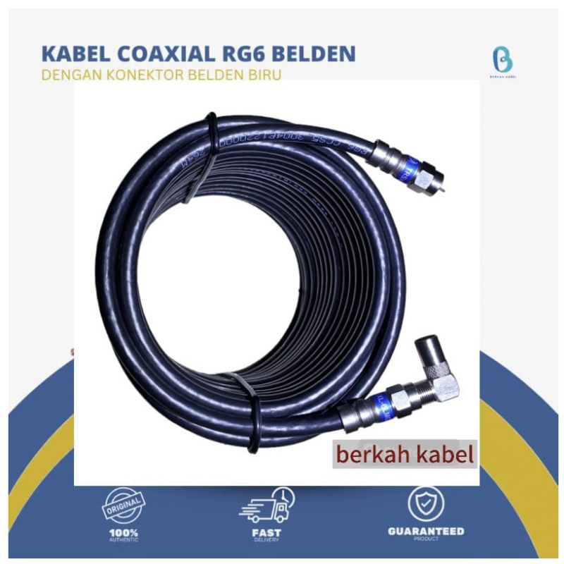 Jual KABEL COAXIAL RG6 BELDEN DENGAN KONEKTOR BELDEN BIRU plus JACK L Male | Shopee Indonesia