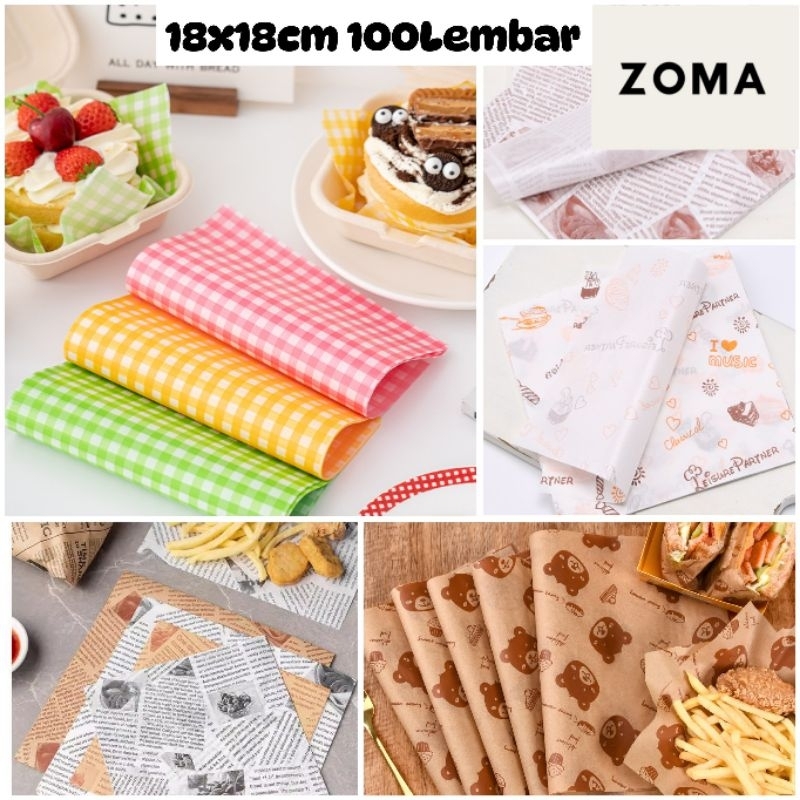Jual kertas bento 18x18CM 100Lembar /alas bento / kertas minyak / wax ...