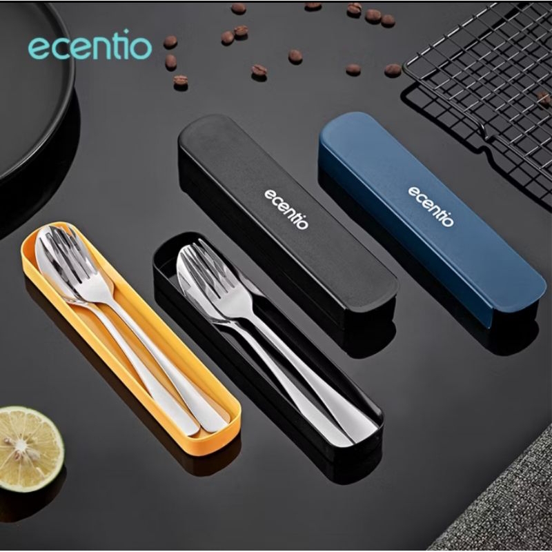 Jual Sendok set Ecentio / Alat Makan stainless steel dengan kotak ...