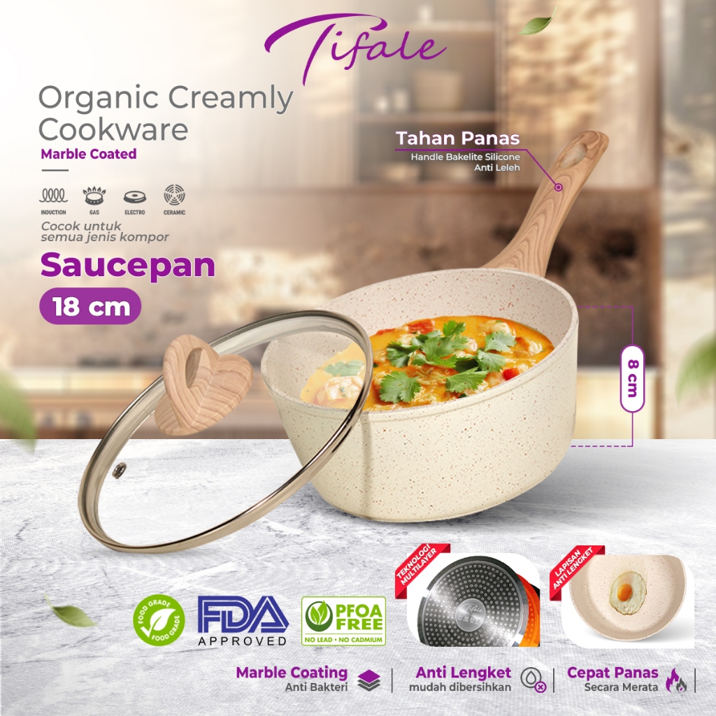 Jual Tifale Organic Greenly Cookware Saucepan Marble Coated Anti lengket Handle Bakelite ...