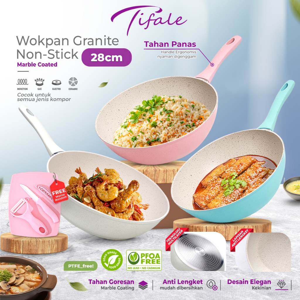 Jual Tifale Pastel Granite Coated Series Fry Pan 28CM Anti lengket handle bakelite silicone anti ...