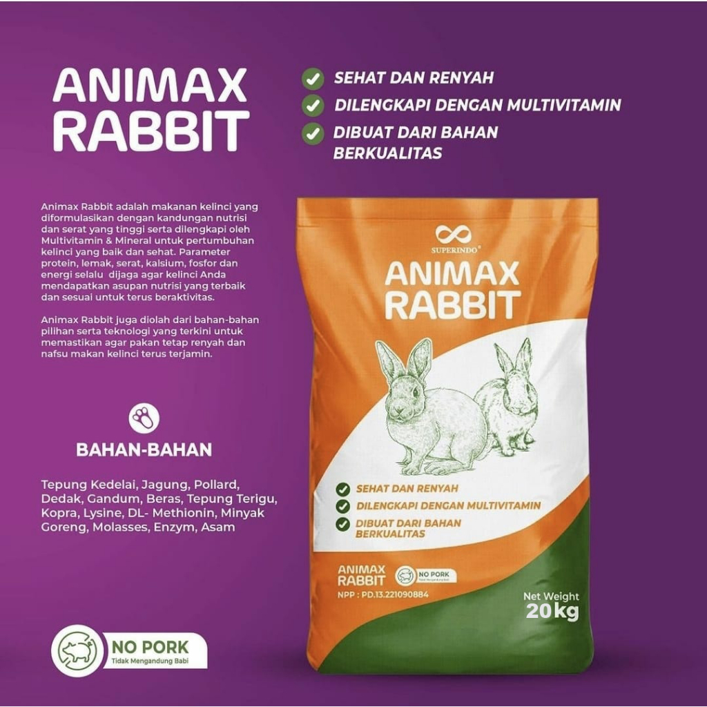 Jual ANIMAX RABBIT FOOD 20 KG | PAKAN KELINCI | MAKANAN KELINCI | PELET ...