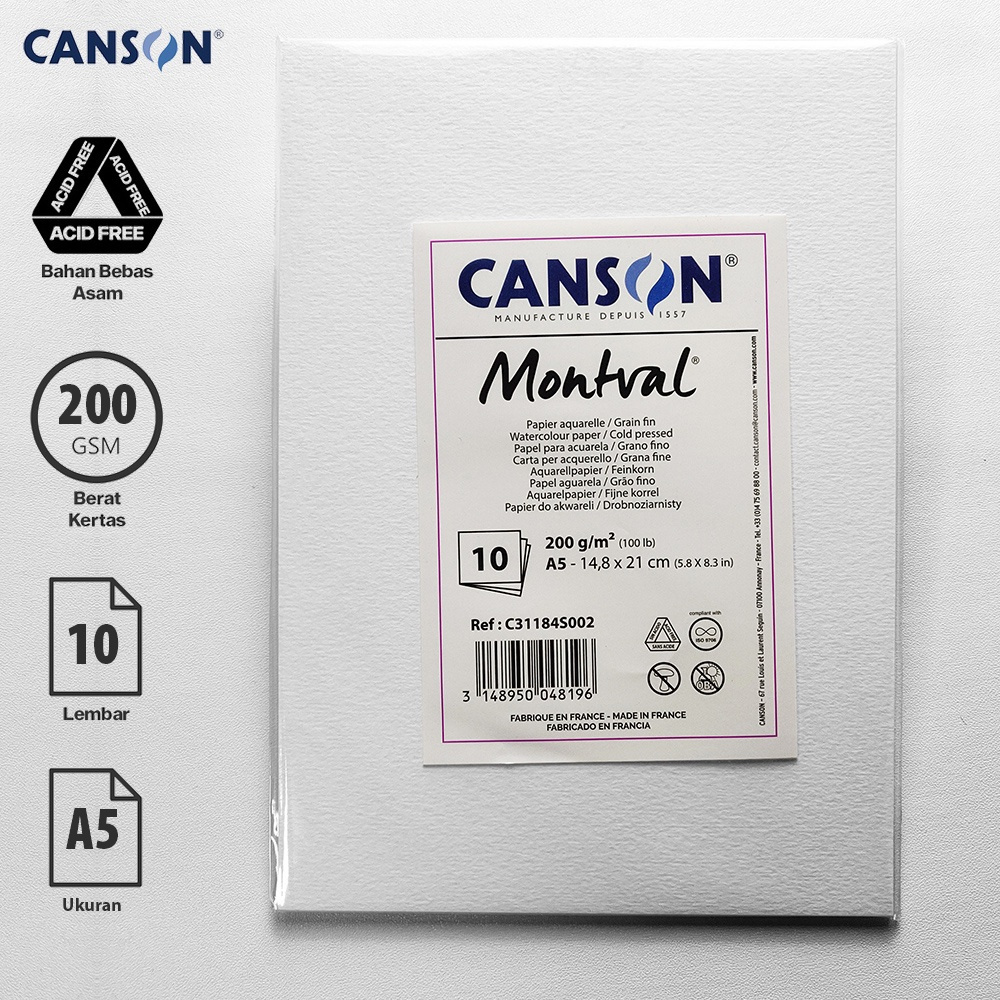 Jual BN - Watercolour Paper Canson Montval A5 200g/m2 @10 Sheet/Pack ...