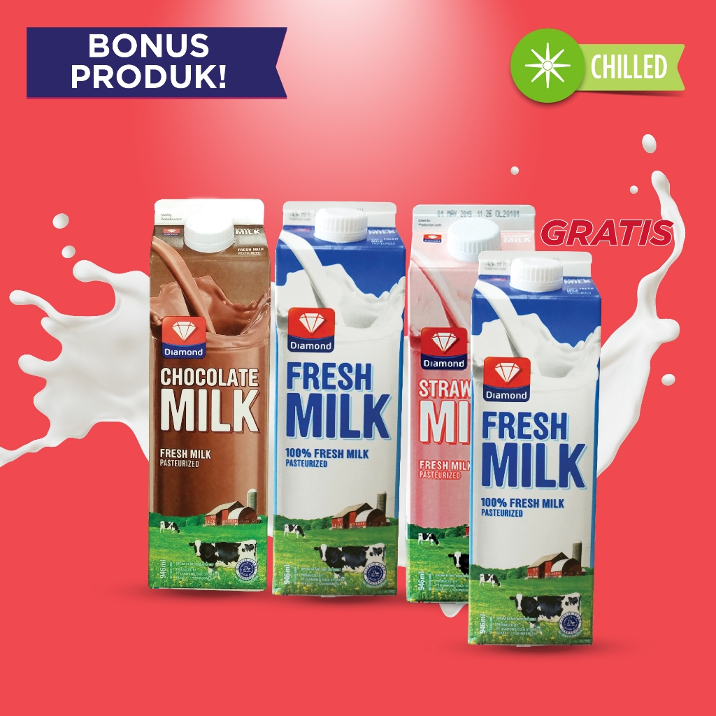 Jual DIAMOND FRESH MILK 946 ML PLAIN, CHOCOLATE, STRAWBERRY, PLAIN ...