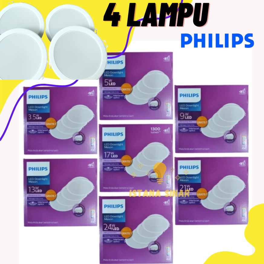 Jual Philips Downlight 1 paket ISI 4 / 3,5wt / 5,5wt / 9wt / 13wt / 17 wt W WATT LED Meson 1 set ...