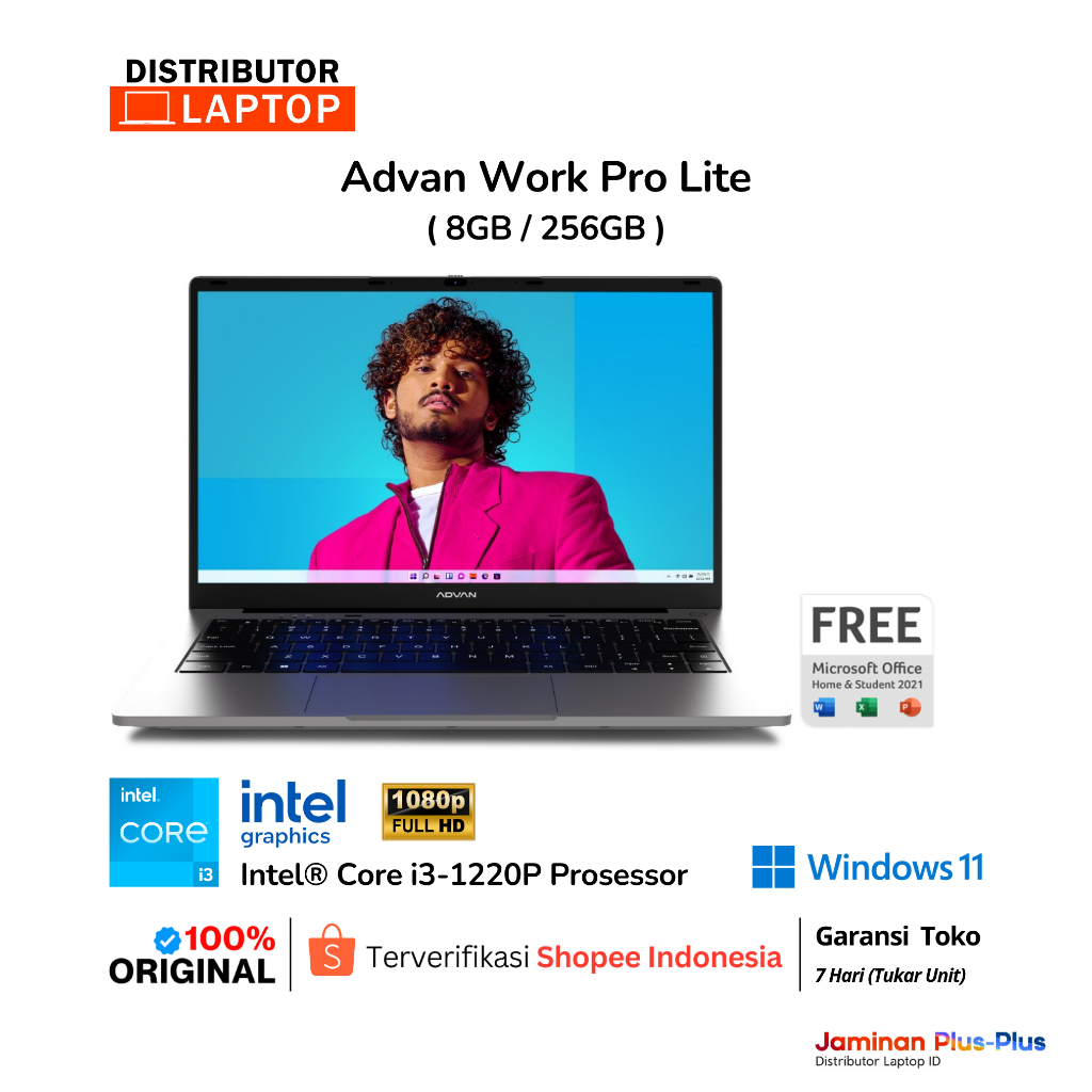 Jual ADVAN Work Pro Lite Intel i3 Notebook FHD 14" 8GB 256GB Windows 11 ...
