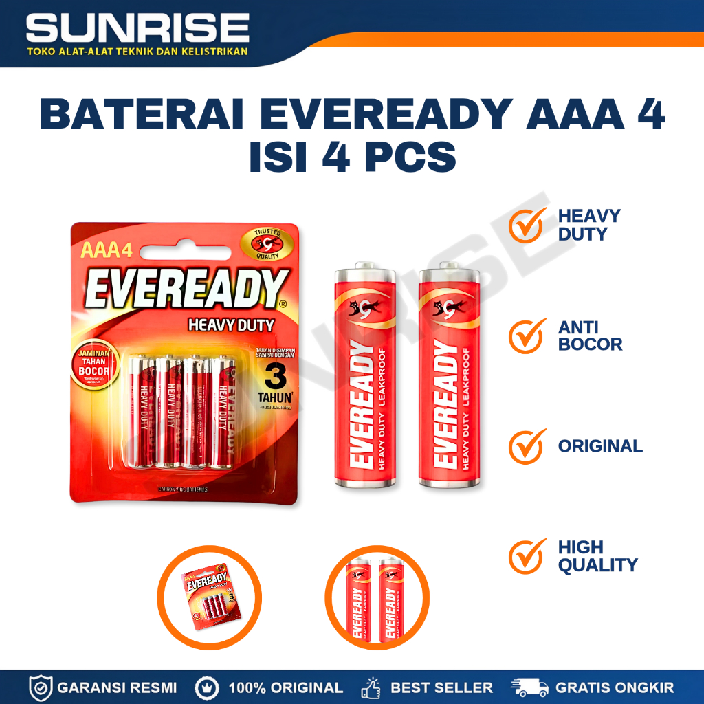 Jual BATERAI EVEREADY HEAVY DUTY MERAH ISI 4 AAA / AA | Shopee Indonesia