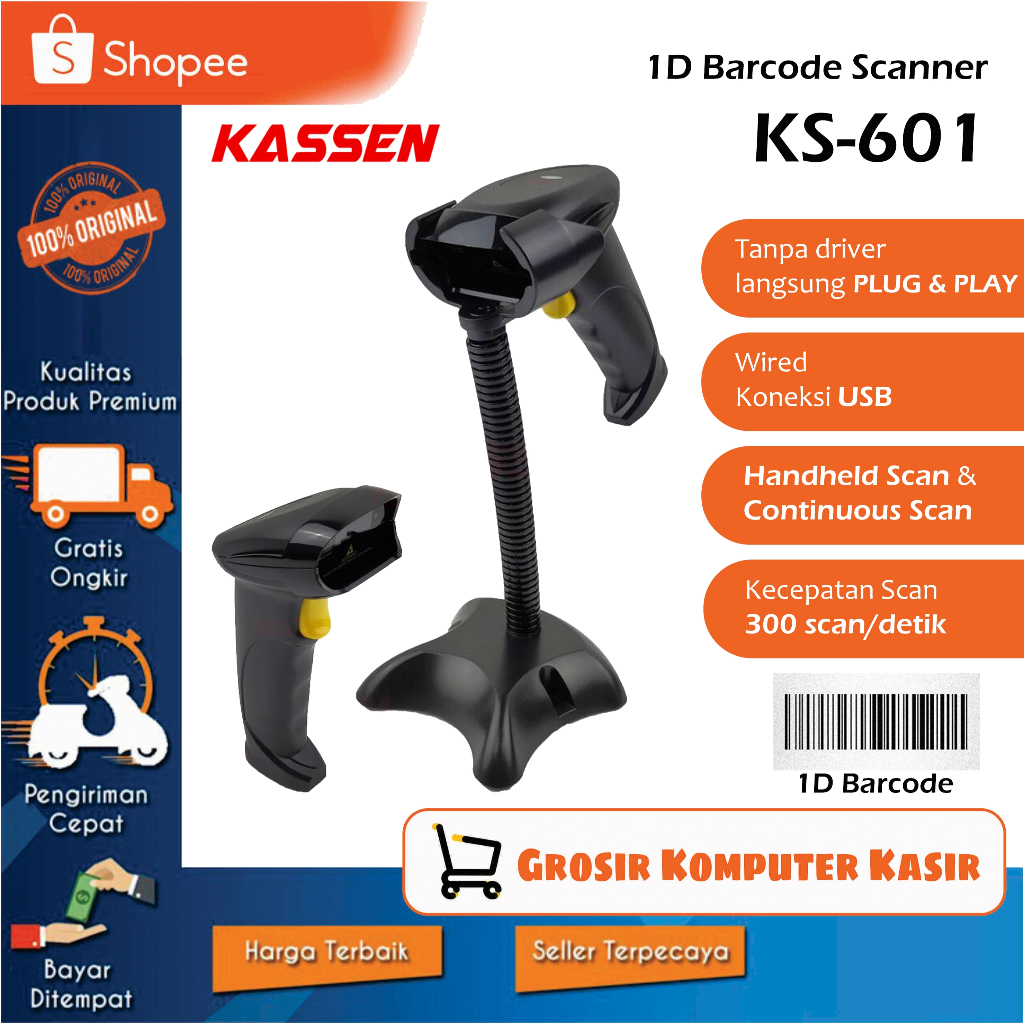 Jual KASSEN - Barcode Scanner KS-601 1D USB Auto | KS 601 Continous ...