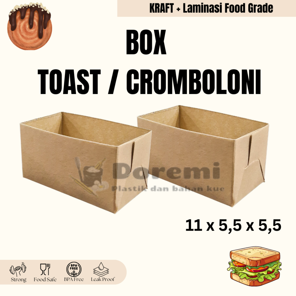 Jual Paper Box Toast Cromboloni sleeve tanpa tutup / roti bakar ...