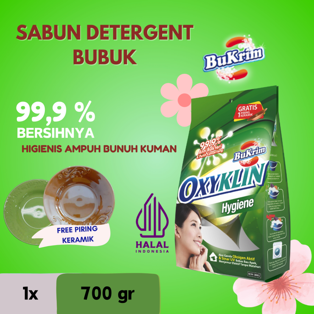 Jual Sabun Detergent Bubuk BuKrim Oxyklin Hygiene 700gr+ Gratis Piring ...