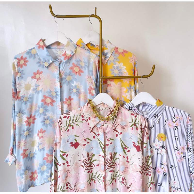 Jual KEMEJA PATTERN LD 105cm /KEMEJA BUNGA RAYON updatecloth | Shopee ...