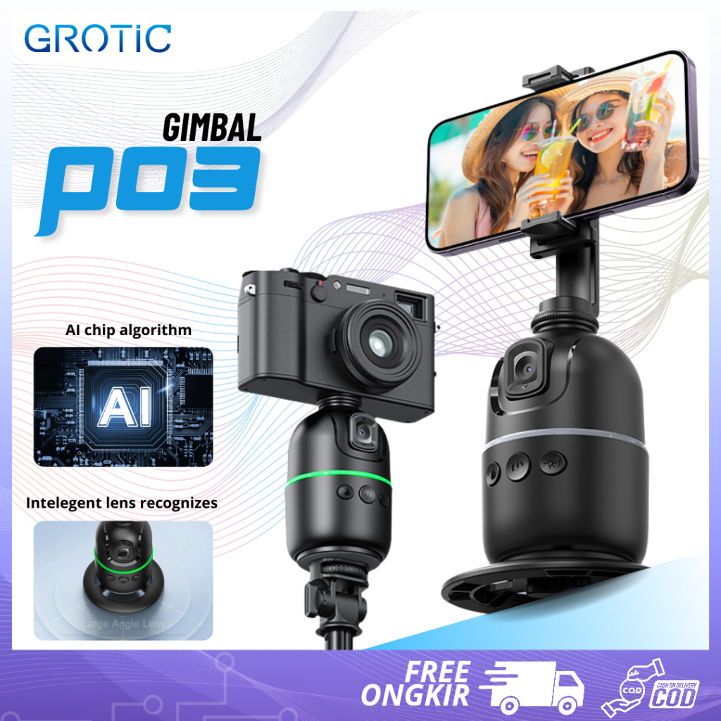 Jual GROTIC Gimbal Handphone Auto Face Tracking Stabilizer 360° With Gesture Control P03 ...