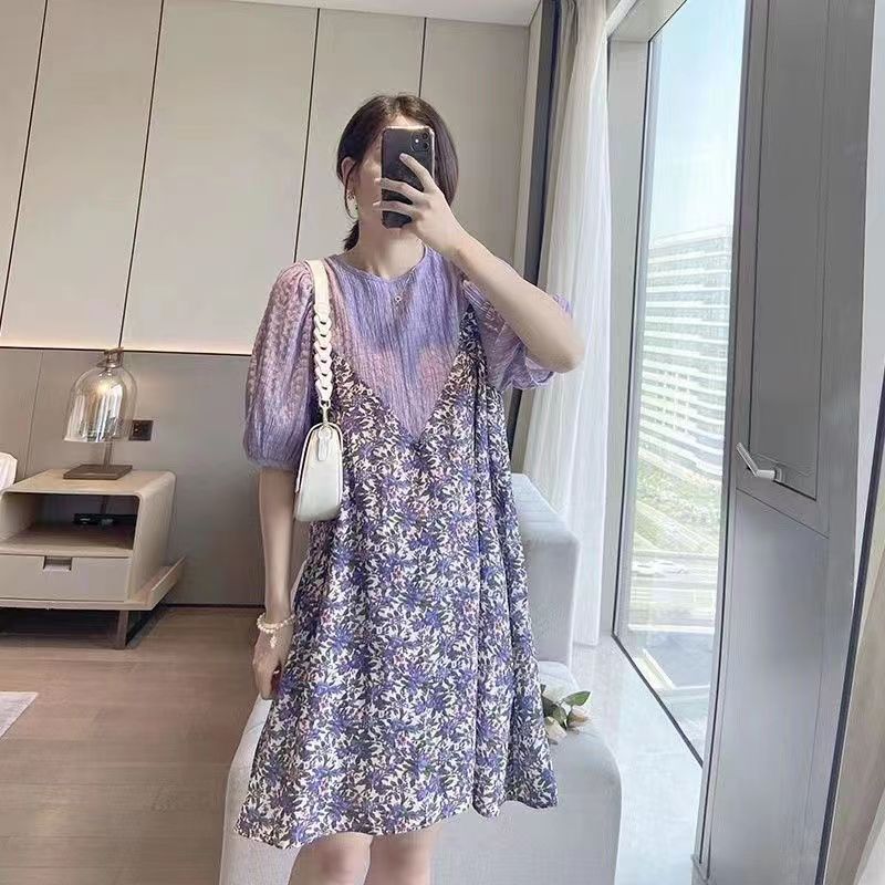 Jual Purple loose plus size reduced age floral pregnancy chiffon ...