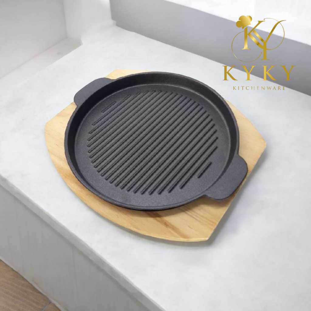 Jual Round Hot Plate - Piring Steak BBQ Set Bulat Garis Cast Iron ...