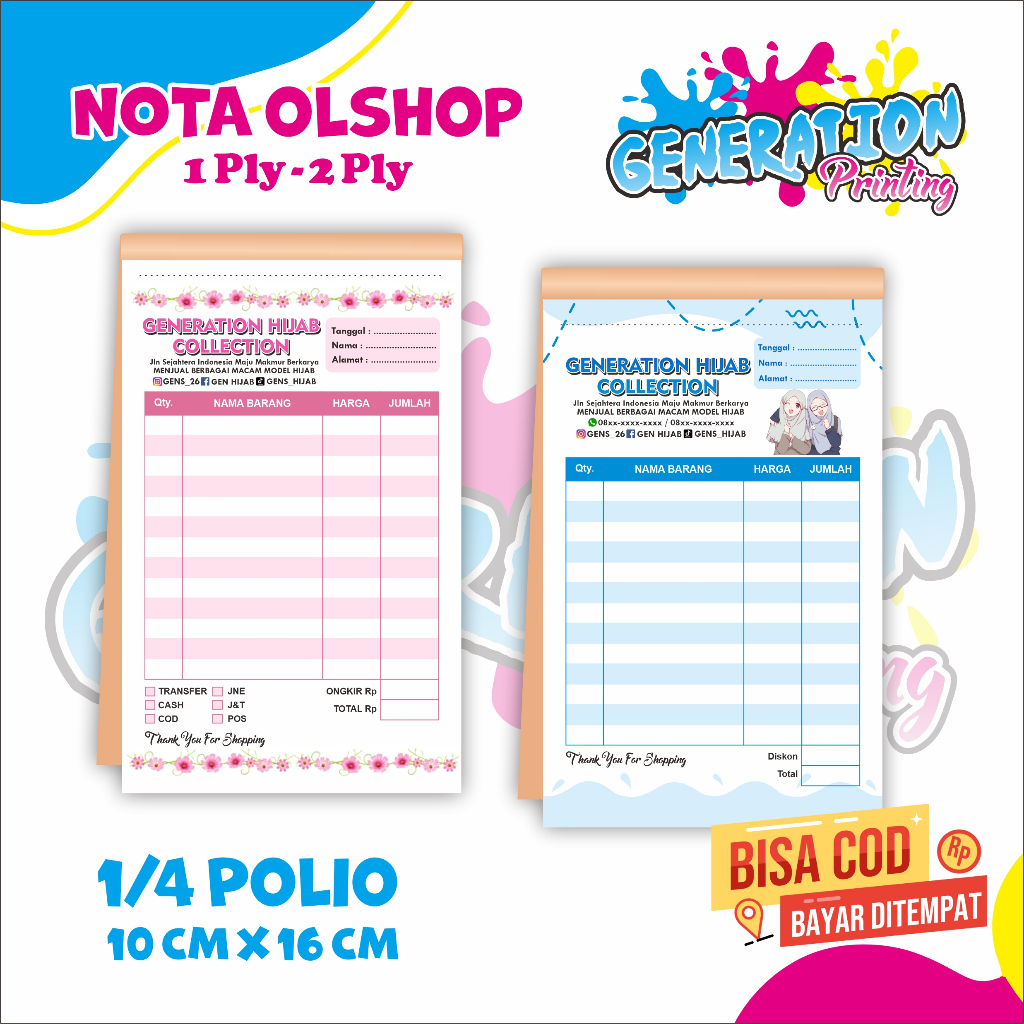 Jual NOTA BON OLSHOP CUSTOM DESAIN SENDIRI BEBAS REQUEST WARNA DAN ...