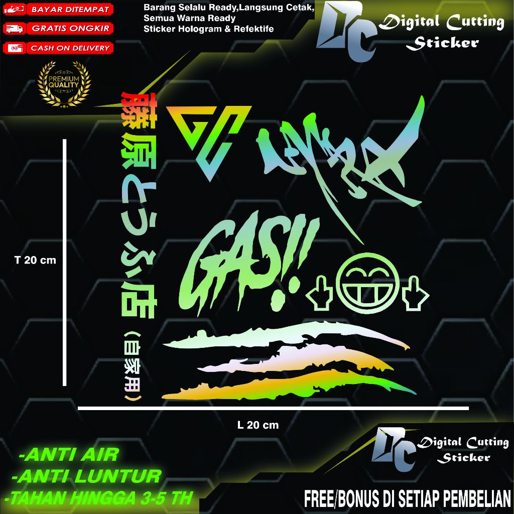 Jual Sticker Cutting Cakar Gas Jdm Noise Gc Paket 6 pcs Ukuran 20 cm x ...