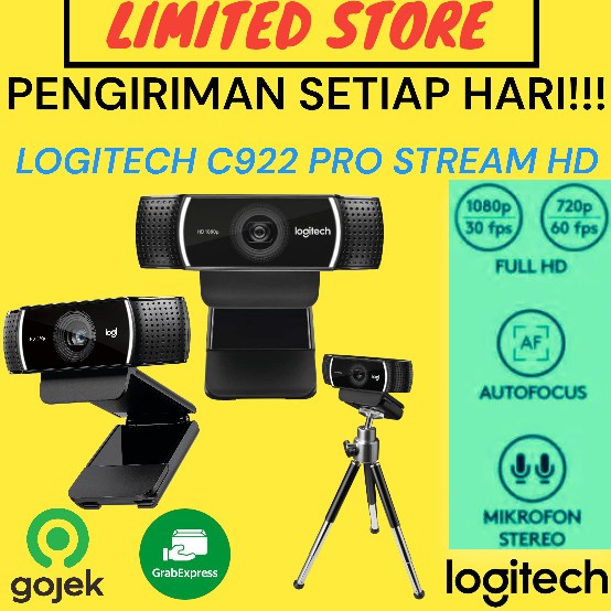 Jual LOGITECH C922 PRO STREAM HD WEBCAM BACKGROUND REPLACEMENT + TRIPOD ...