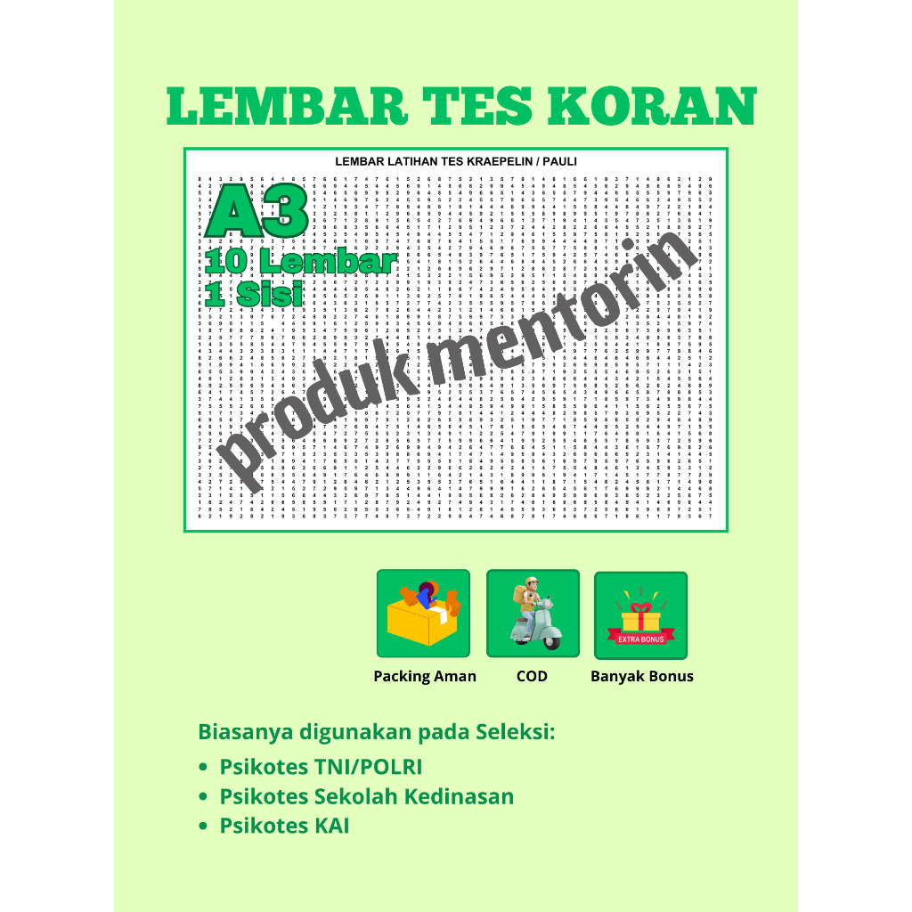 Jual LEMBAR TES KORAN / TES PAULI / TES KRAEPELIN A3 Bolak Balik (5 ...
