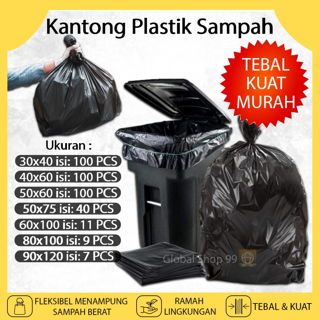 Jual Plastik Sampah Hitam Trash Bag 30X40 40X60 50X60 50X75 60X100 80X100 90X120 Tong Sampah ...