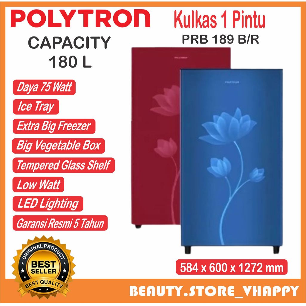 Jual Kulkas 1 Pintu Polytron PRB 189 180 Liter Garansi Resmi | Shopee ...