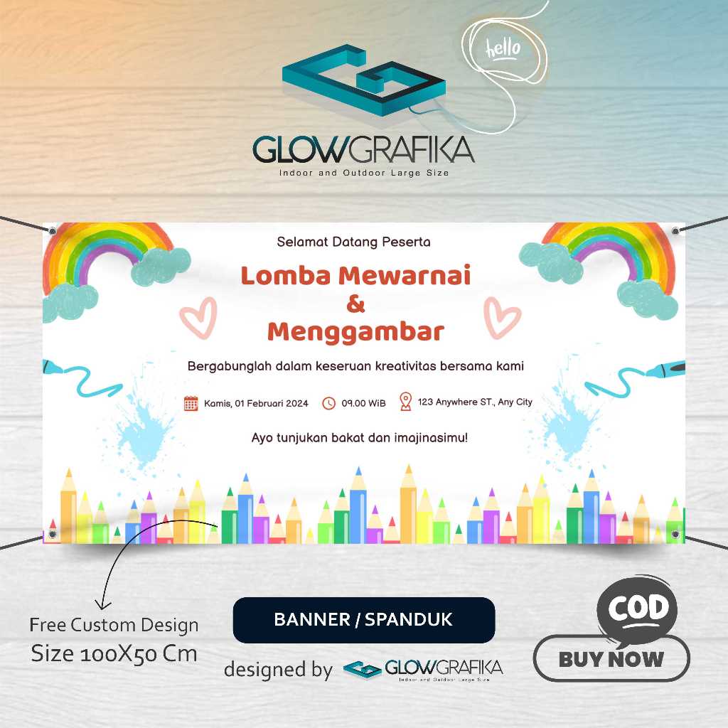 Jual Cetak Spanduk Banner MMT Putih Colorful Illustrative Banner Lomba ...