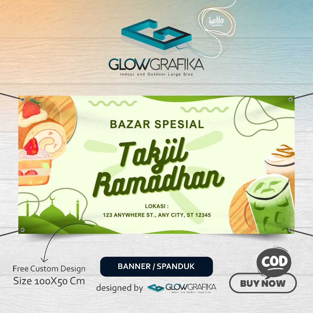 Jual Cetak Spanduk Banner MMTHijau Ilustratif Lucu Bazar Takjil ...