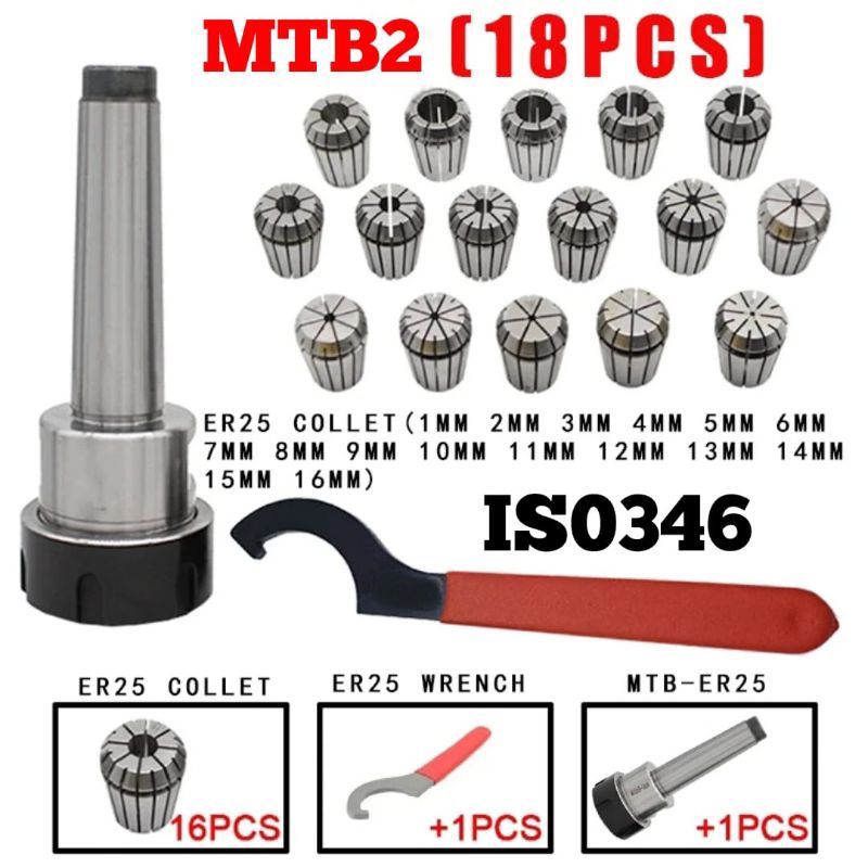 Jual paket komplit Arbor collet MTB2 M10 ER25 set collet ER25 16pcs 1mm ...