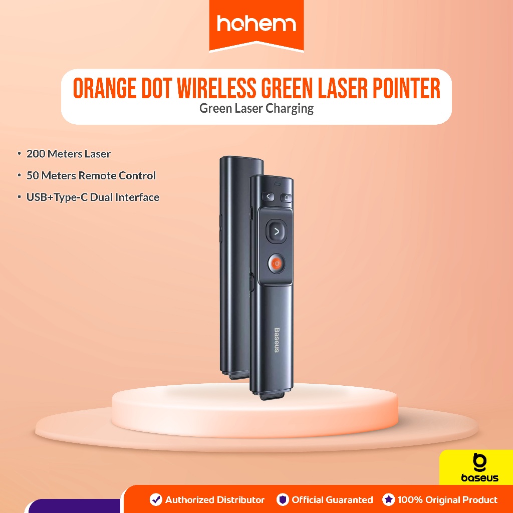 Jual BASEUS Orange Dot Wireless Green Laser Pointer Presenter Type C ...