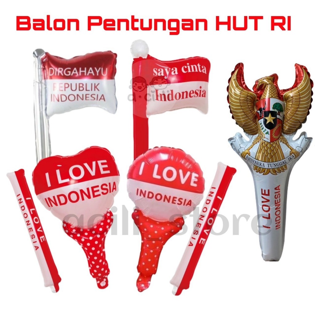 Jual PER PACK Balon PENTUNGAN Foil Supporter Love Bendera Garuda Obor ...