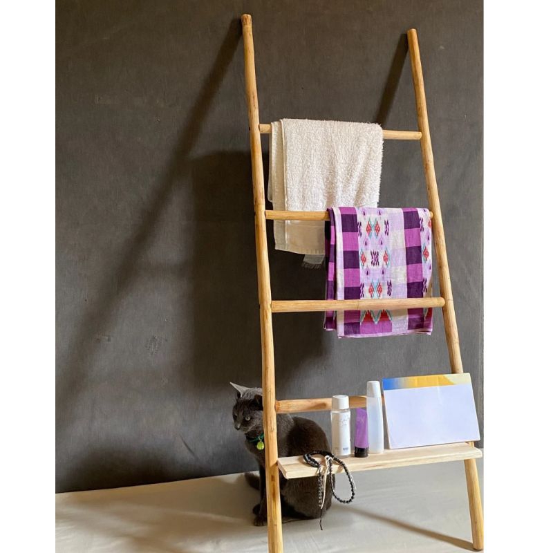 Jual tangga kayu rotan ladder hanger gantungan baju gantungan handuk ...