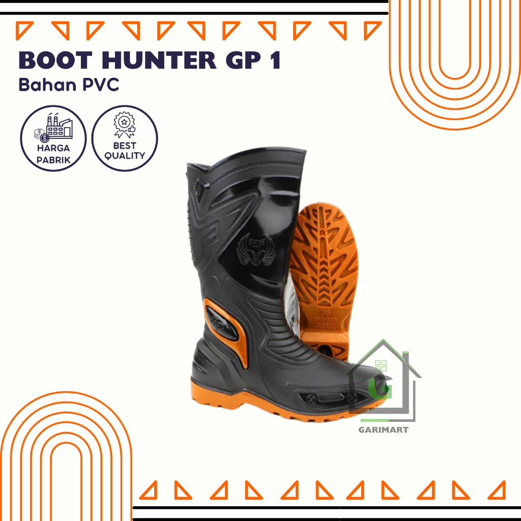 Jual Sepatu Boot Tinggi Karet PVC Hunter GP 1 Black Orange Hitam Oren ...