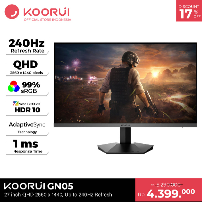 Jual KOORUI 27 inch Gaming Monitor QHD 2560 x 1440p 240Hz 1ms HDR10 ...