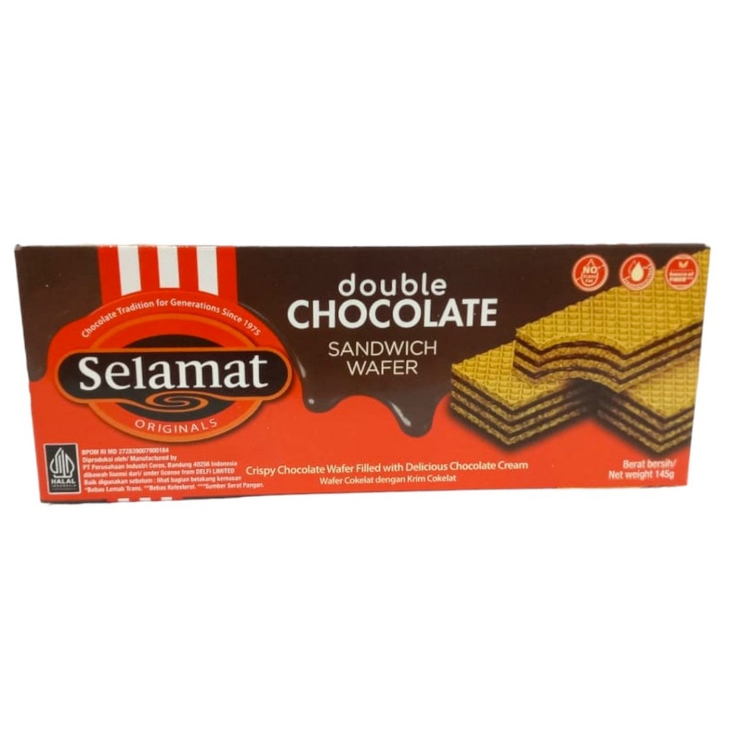Jual Wafer Sandwich Double Coklat Cokelat Chocolate Selamat 145 Gram ...