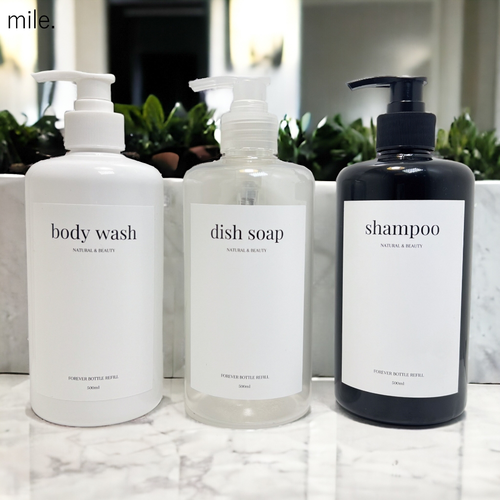Jual BOTOL REFILL SABUN CAIR BOTOL PUTIH HITAM NATURAL GLOSSY 500ML ...