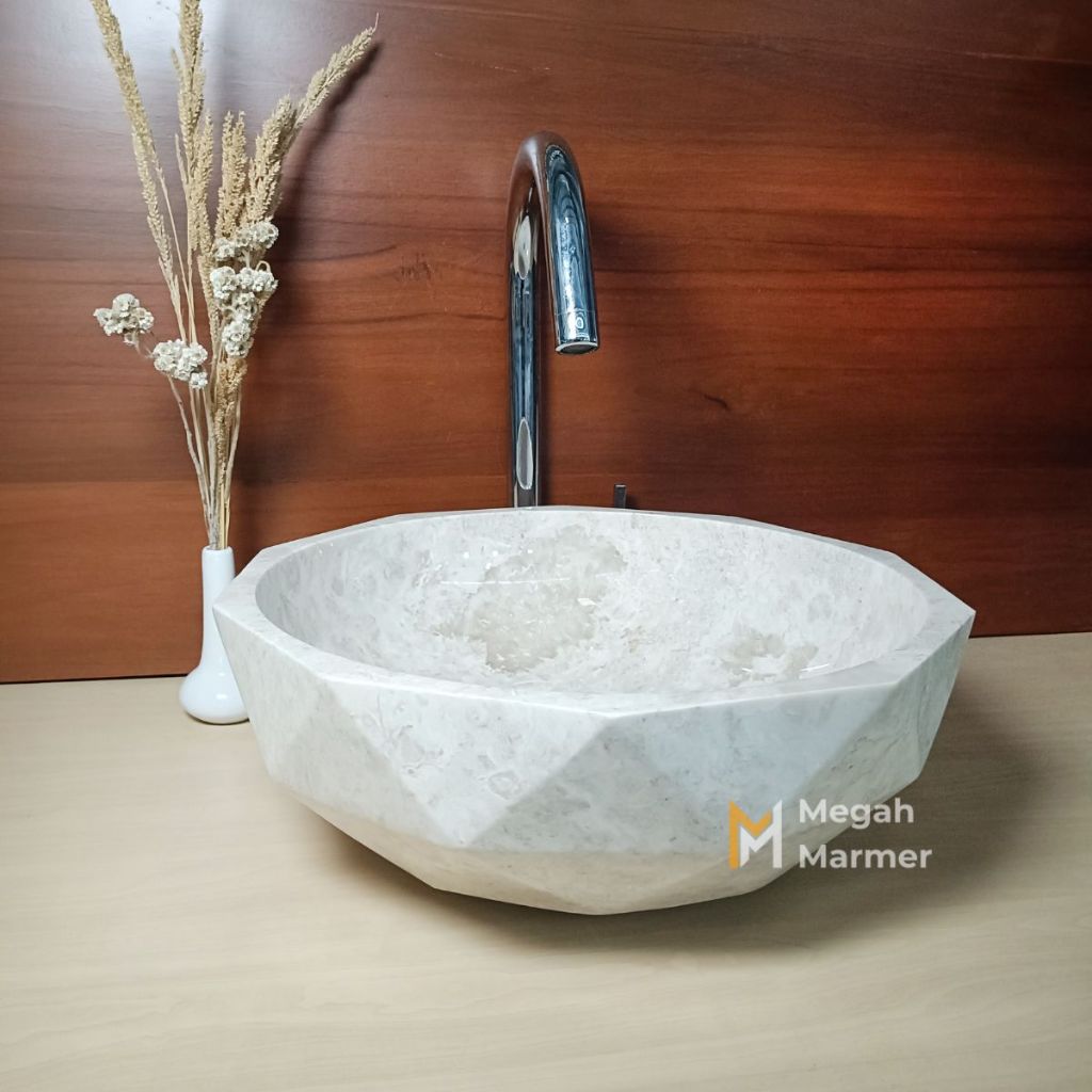 Jual Megah Marmer | Wastafel Marmer Baskom Diamond Diameter 42cm Desain ...