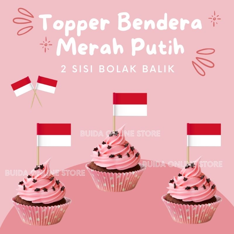 Jual 10pcs Topper Kue Cake Cupcakes Tusukan Bendera Indonesia Merah ...