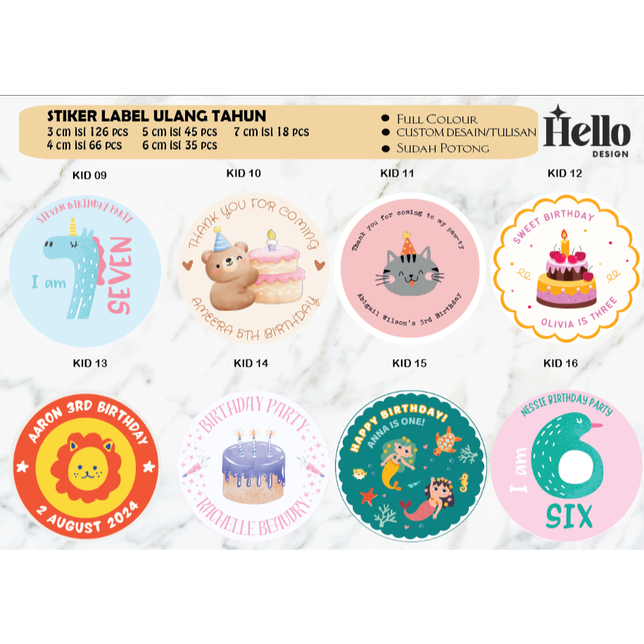 Jual (FREE CUSTOM) Stiker Bulat Ulang Tahun Anak Label Custom | stier ...