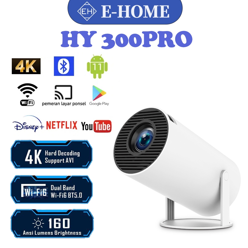 Jual E-Home HY300PRO Proyektor 4K Android 11.0 Wifi 6 Bluetooth 5.0 1GB ...