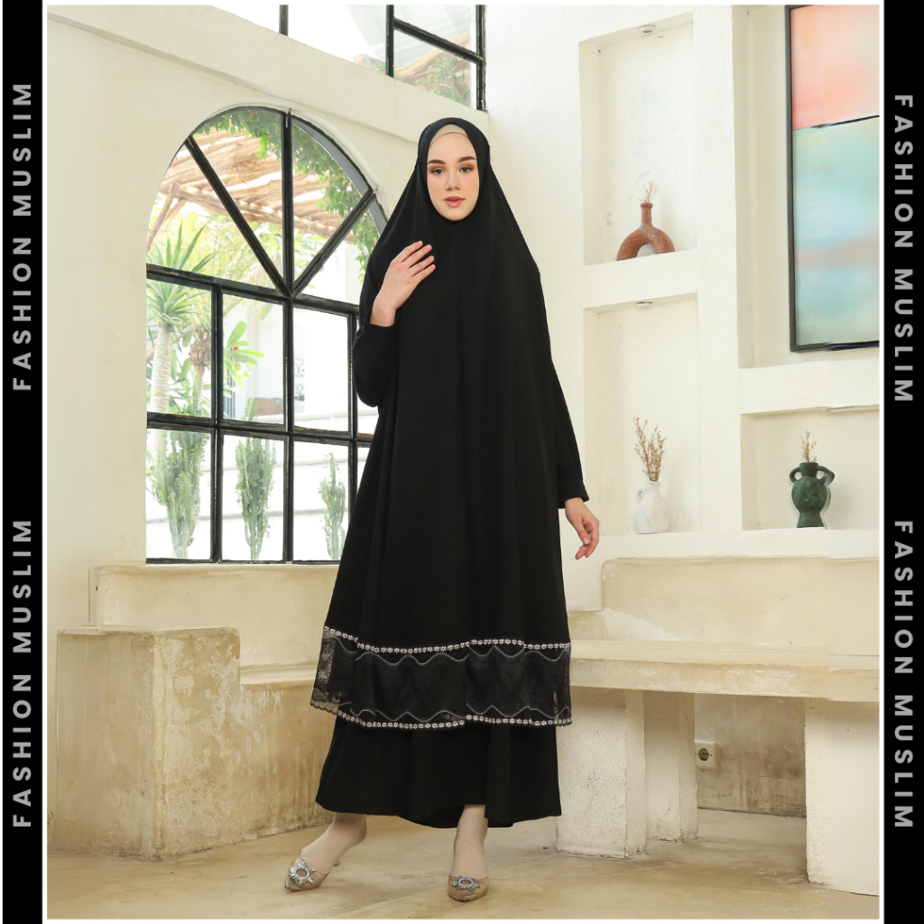 Jual JihaneHanen Abaya Set Khimar Gamis Niqab Syari Hitam Putih Umroh Haji Hijab Instan Busui ...