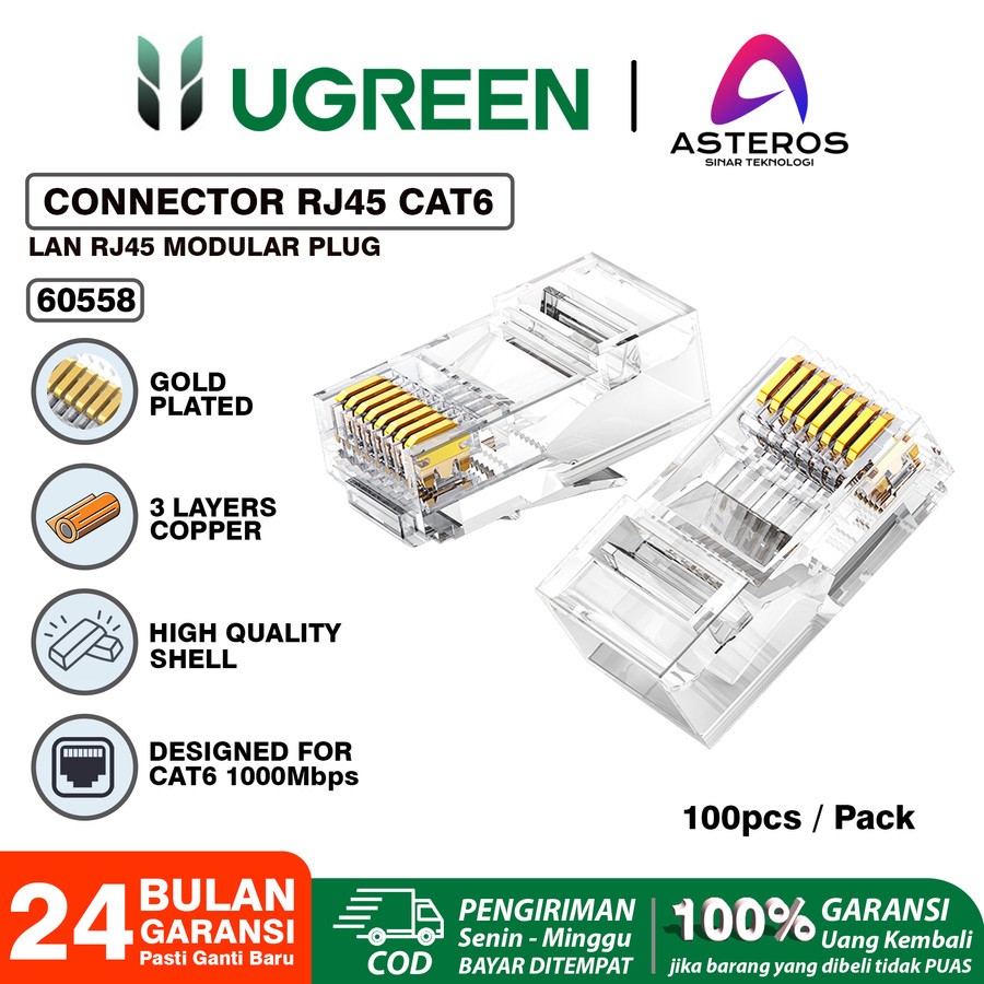 Jual Konektor RJ45 UGREEN Cat6 UTP LAN Connector - Ugreen 60558 Plug ...