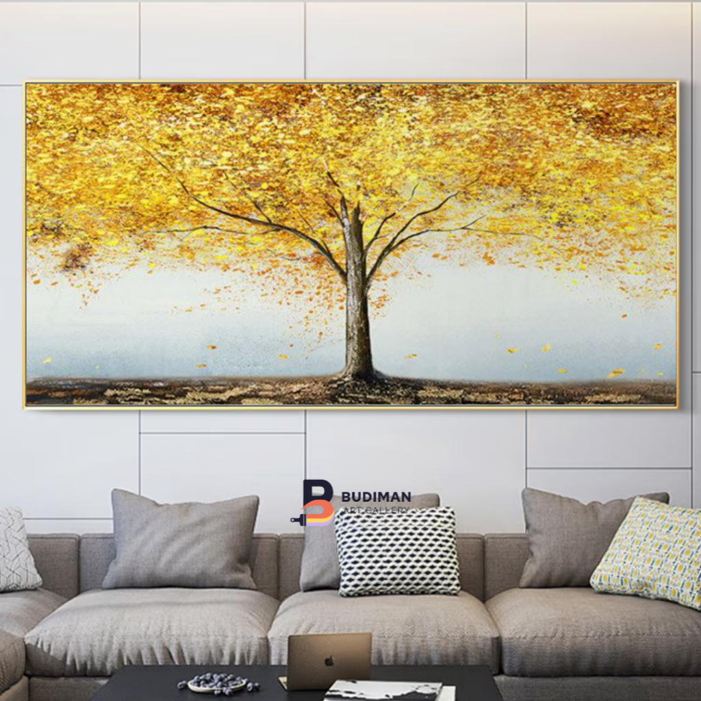 Jual Lukisan Abstrak Pohon Emas Kuning Mewah 150cm x 80cm - Kode ...