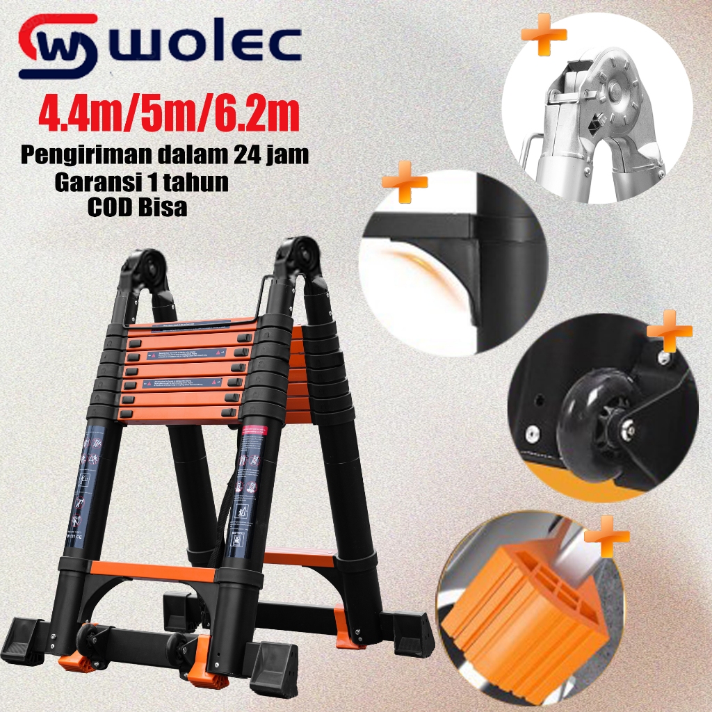 Jual WOLEC Tangga Lipat Aluminium 4.4M/5M/6.2M Double Telescopic Ladder ...