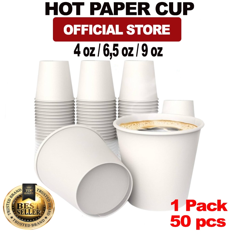 Jual Paper Cup ( per 50 pcs ) Cup Kertas Gelas Kertas Tahan Panas / Hot Cup Polos 4 Oz 6.5 Oz 9 ...