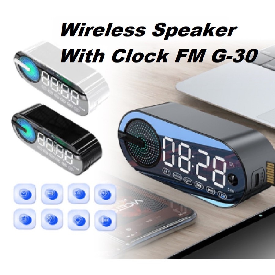 Jual Clock With Wireless Speaker Speaker Jam Bluetooth Portable LED ...