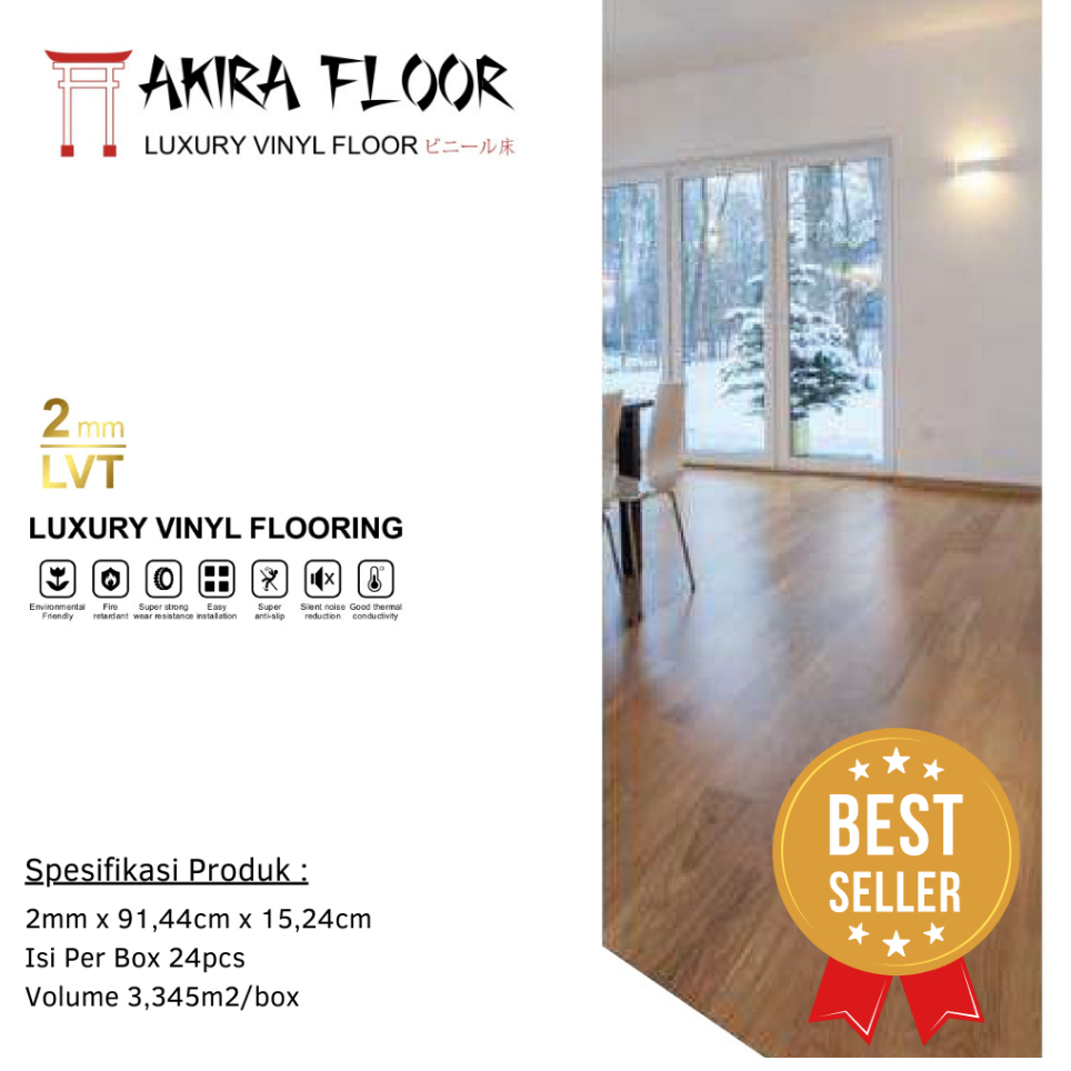 Jual Lantai Vinyl Kayu 2mm AKIRA FLOORING Volume 3,345m2/box Isi 24pcs ...