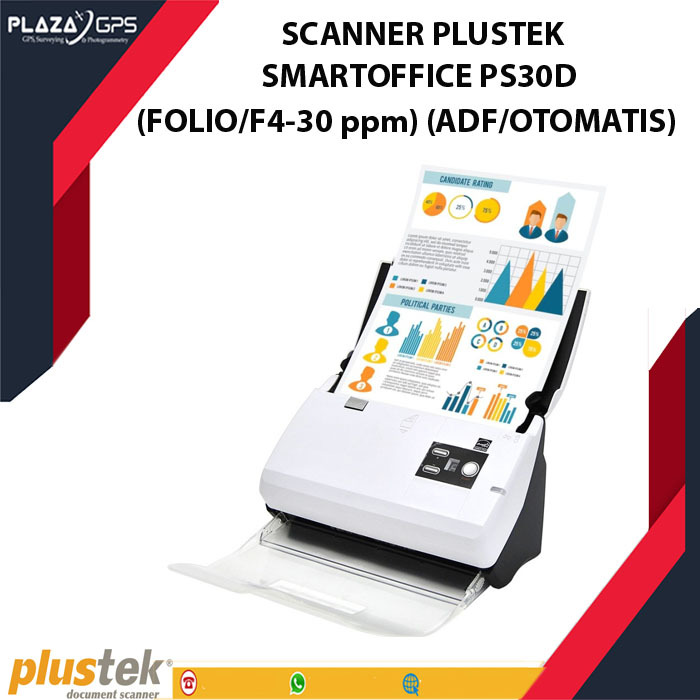 Jual SCANNER PLUSTEK SMARTOFFICE PS30D (FOLIO/F4-30 ppm) (ADF/OTOMATIS ...