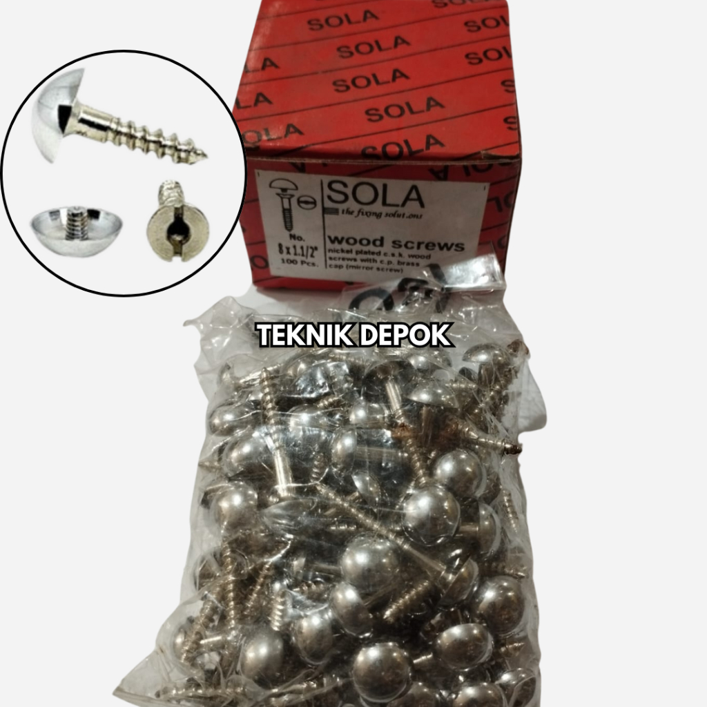 Jual Perkotak Isi 100 buah Skrup Kaca 8 x 1 1/2 Inch Sola Mirror Wood ...